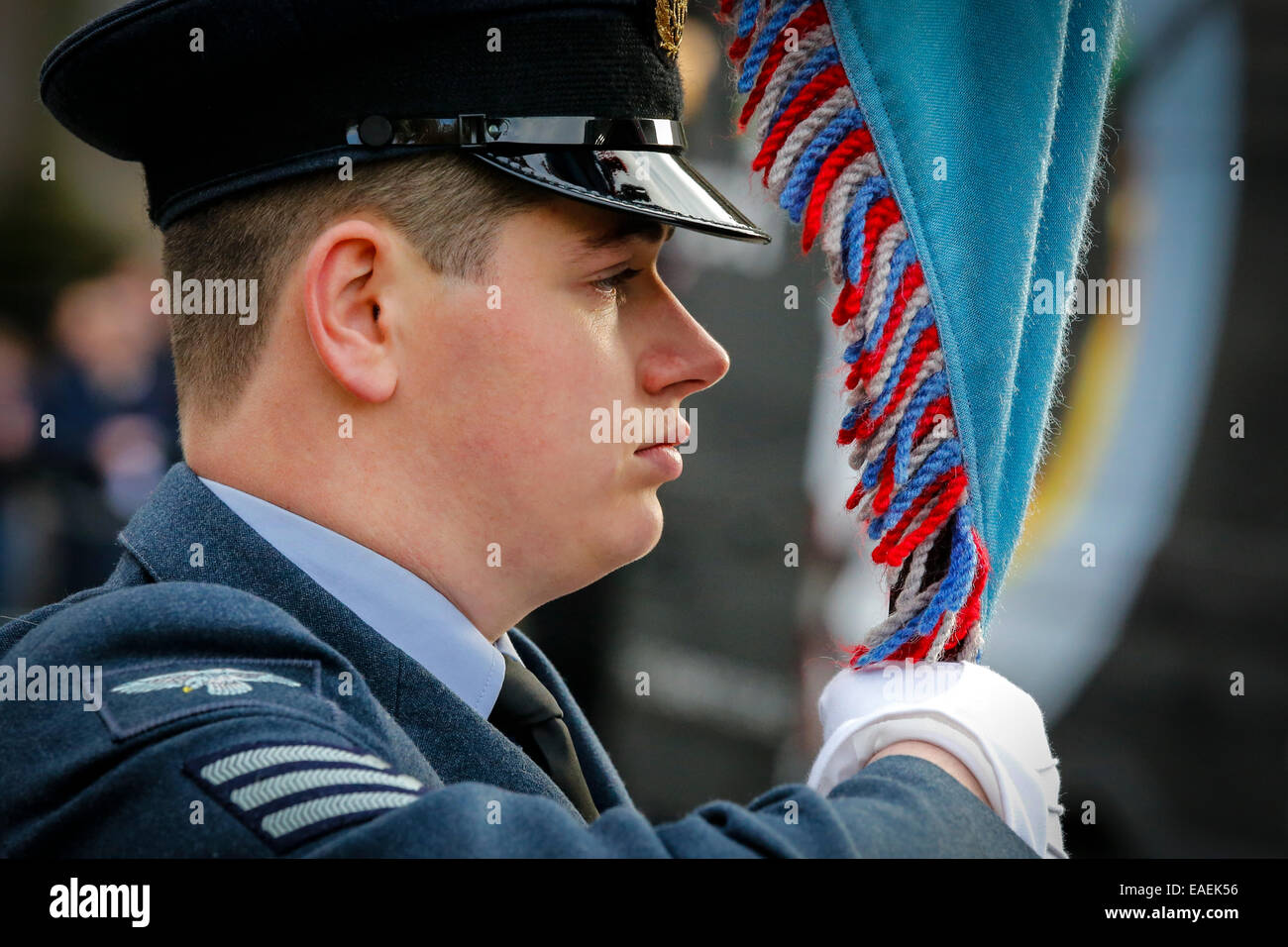 Sergeant in the Royal Air Force, standing to attention while being the ...