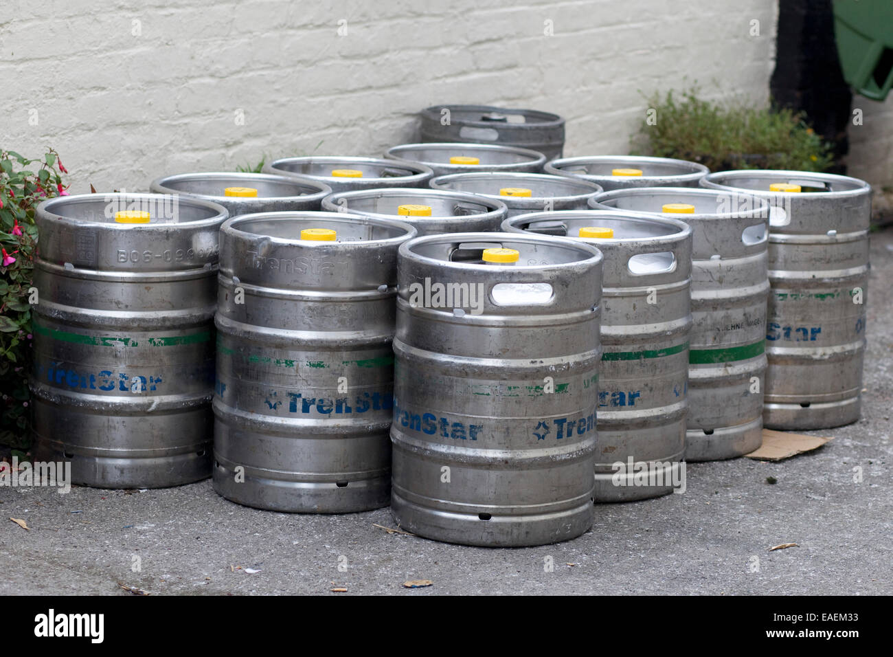 A typical keg barrel with single opening in the center of the top end ...