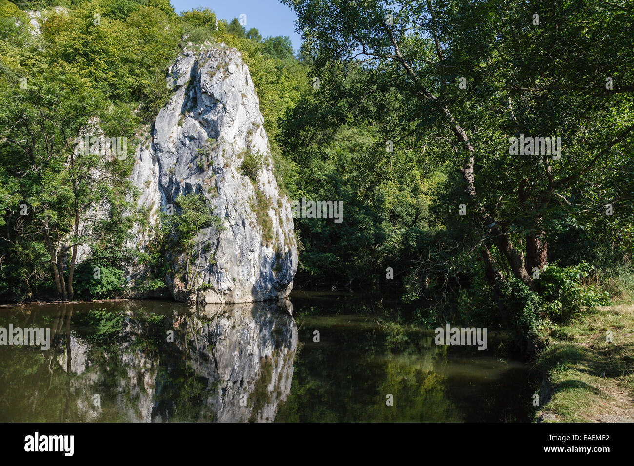 Limestone rock formation, River Lesse, Anseremme, Wallonia, Belgium ...