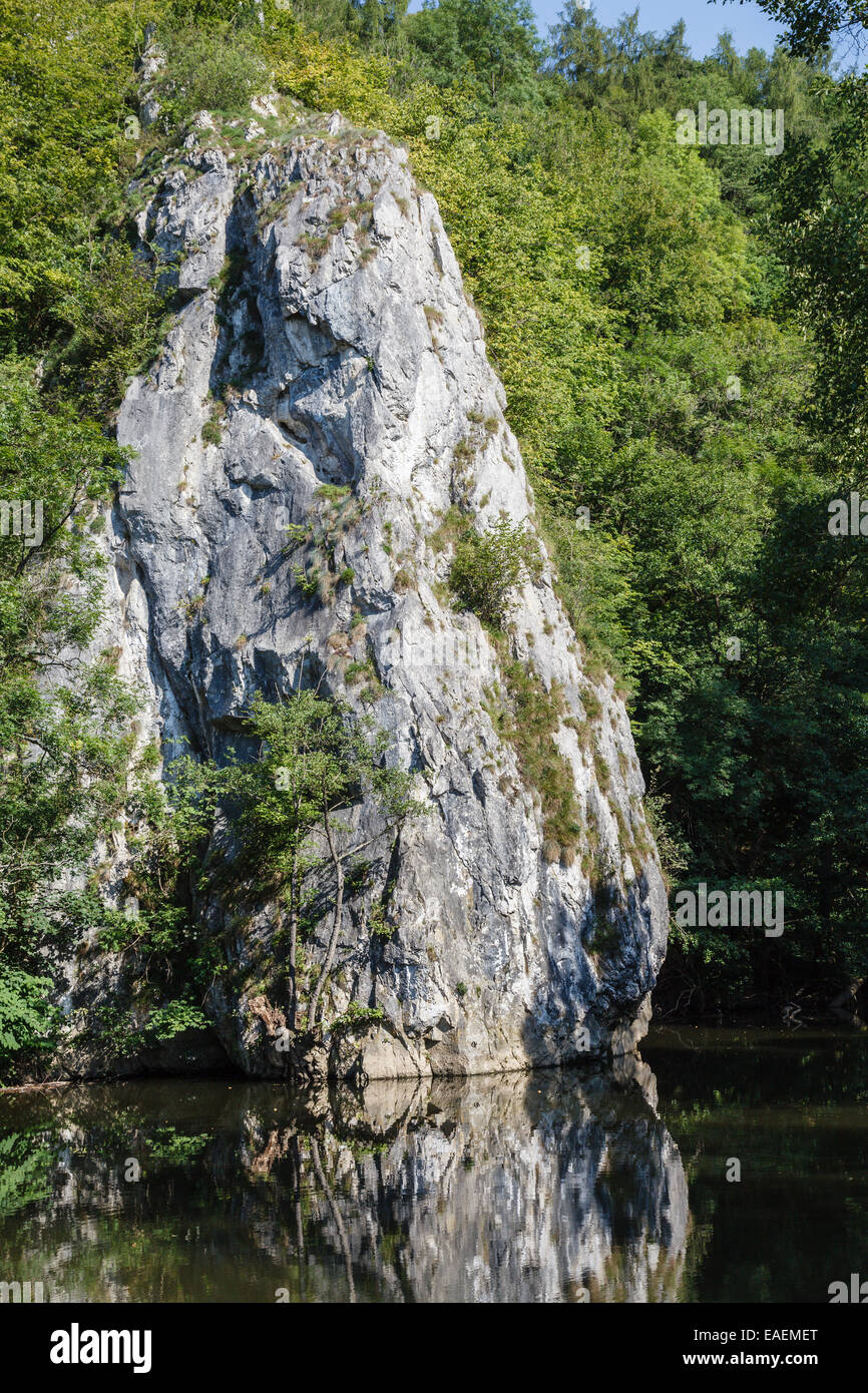 Limestone rock formation, River Lesse, Anseremme, Wallonia, Belgium ...
