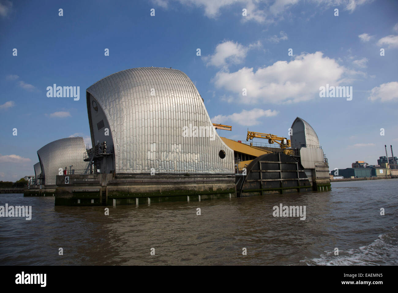 The Thames Barrier, London, UK. This is the flood defenses for the ...