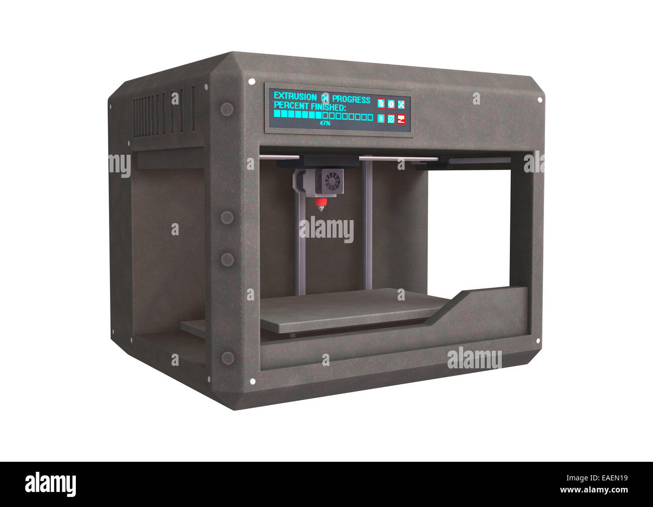 3D digital render of a three dimensional printer isolated on white ...