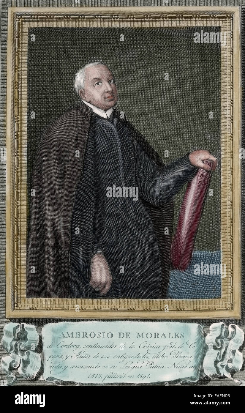 Ambrosio Morales (1513-1591). Spanish historian. Portrait. Engraving ...