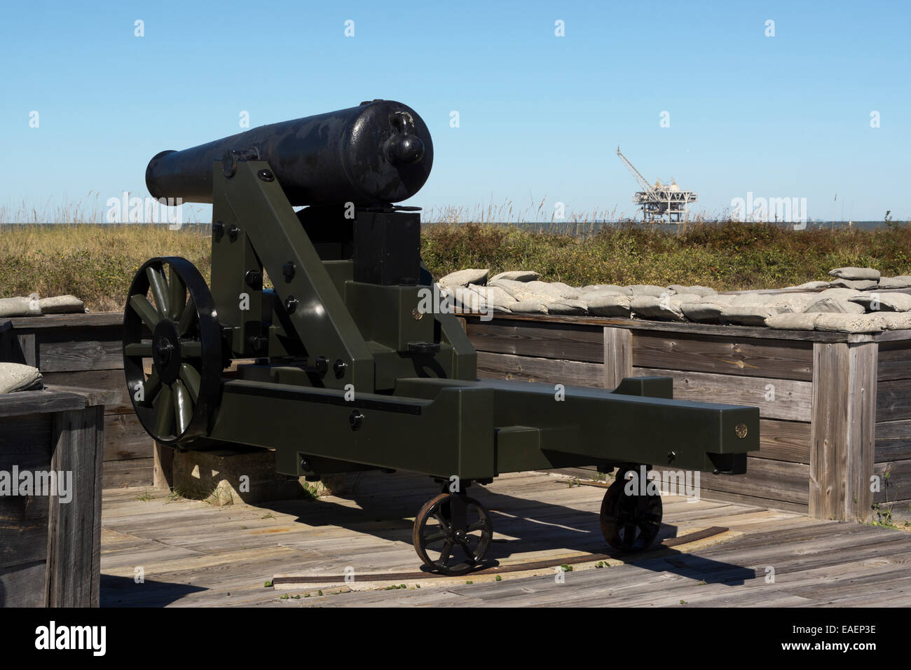32 Pounder Sea Coast defense gun on a Barbette Carriage aimed toward ...