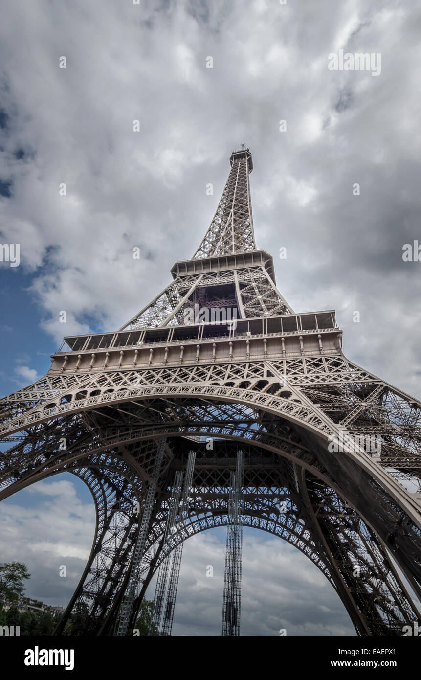 View of the Eiffel Tower from the bottom looking up Stock Photo - Alamy