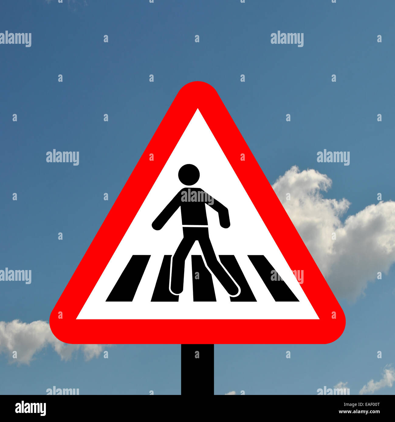 Warning triangle pedestrian crossing Stock Photo - Alamy