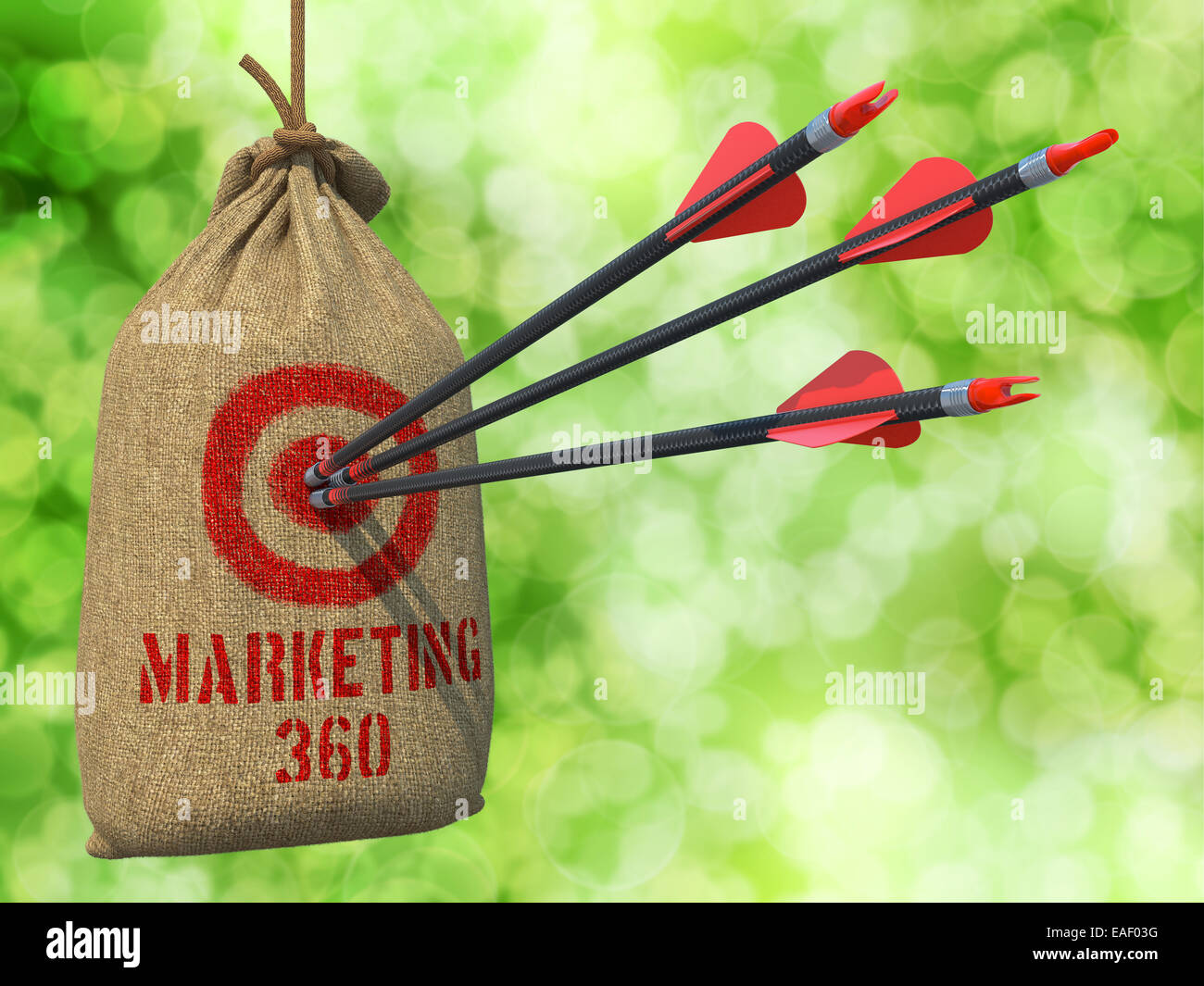 Marketing 360 - Arrows Hit in Red Target Stock Photo - Alamy