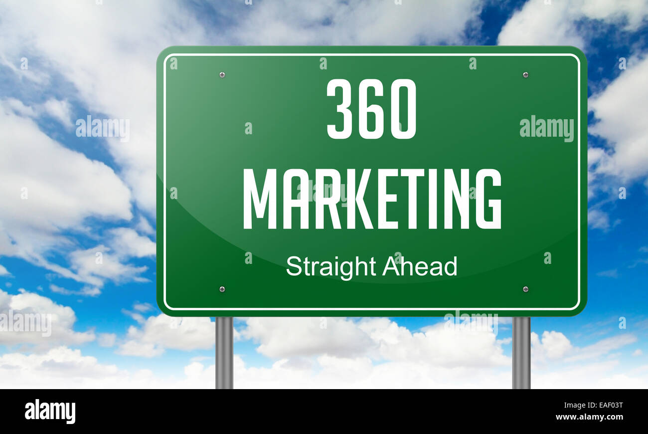 Marketing 360 on Highway Signpost Stock Photo - Alamy