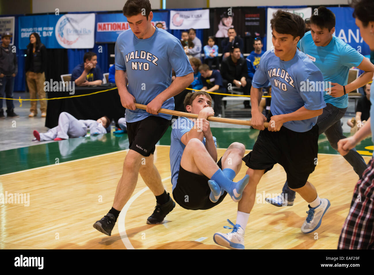 Boy's Wrist Carry competition at the 2013 Native Youth Olympics, Dena ...
