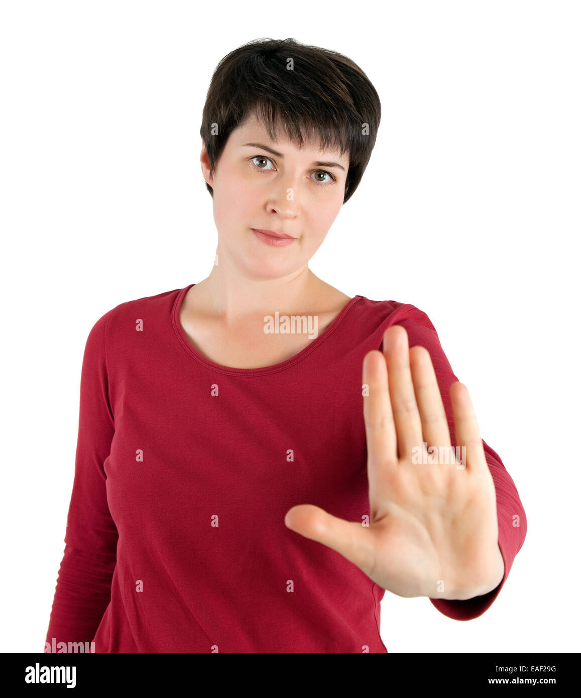 young woman making stop gesture Stock Photo - Alamy