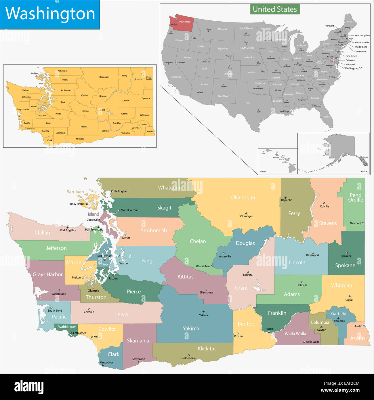 Washington state county map hi-res stock photography and images - Alamy