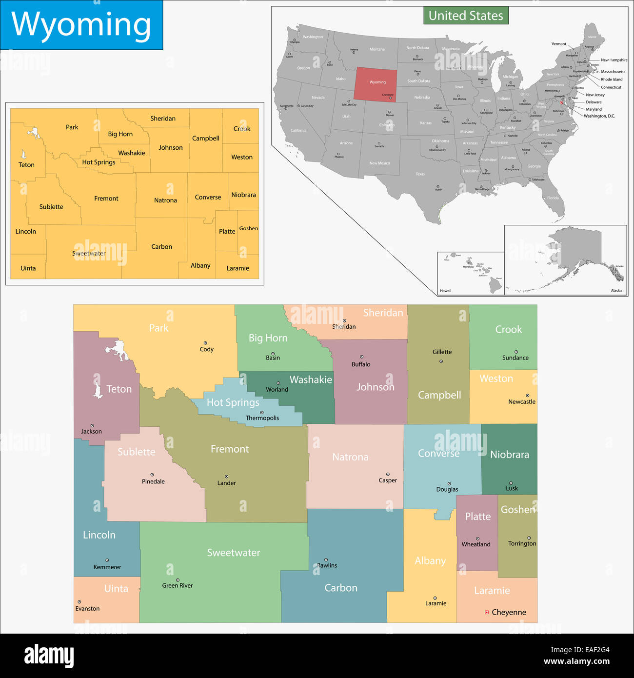 Political map wyoming hi-res stock photography and images - Alamy