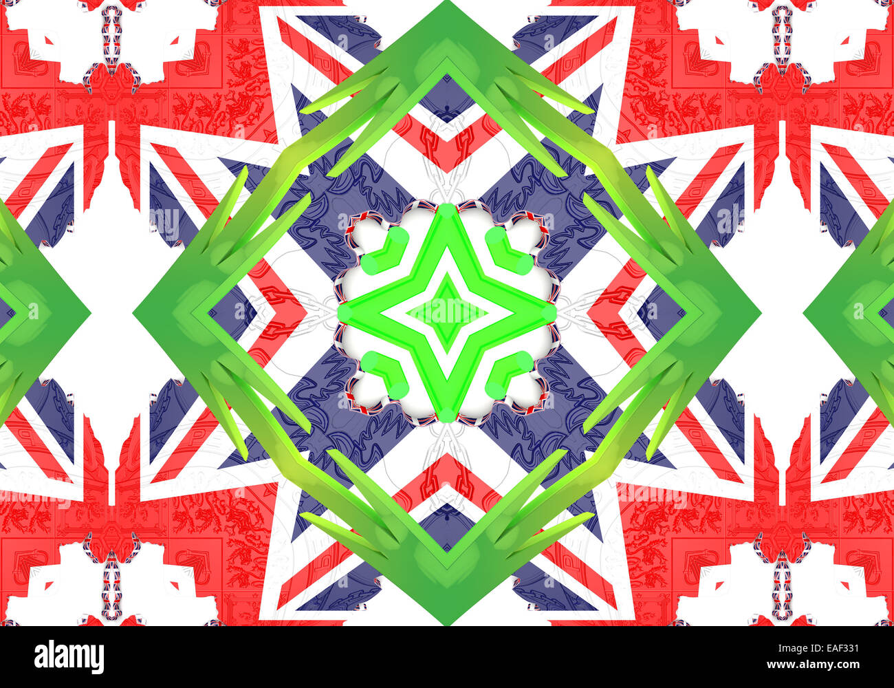Green Ethnic pattern. Abstract kaleidoscope fabric design Stock Photo ...