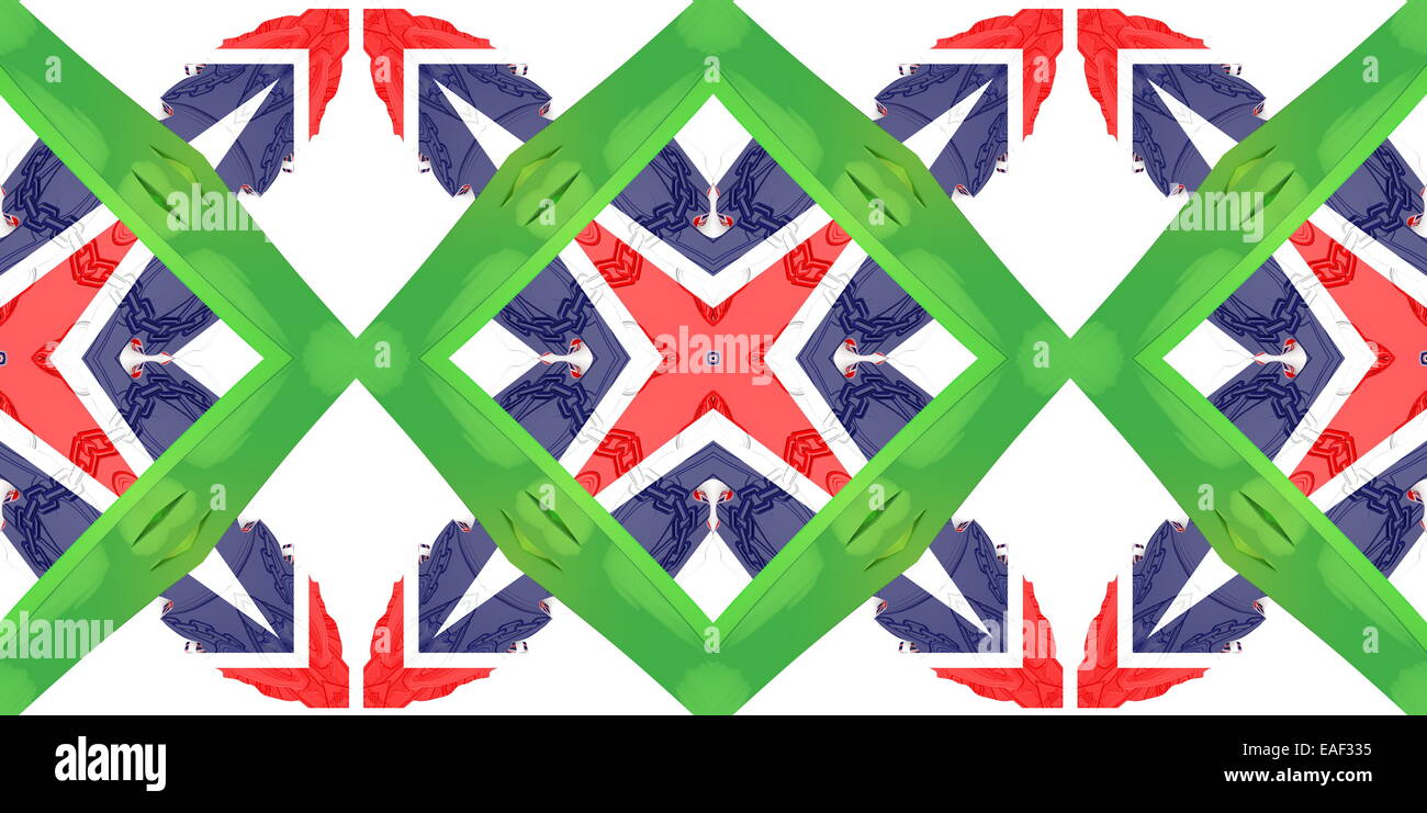 Green Ethnic pattern. Abstract kaleidoscope fabric design Stock Photo ...