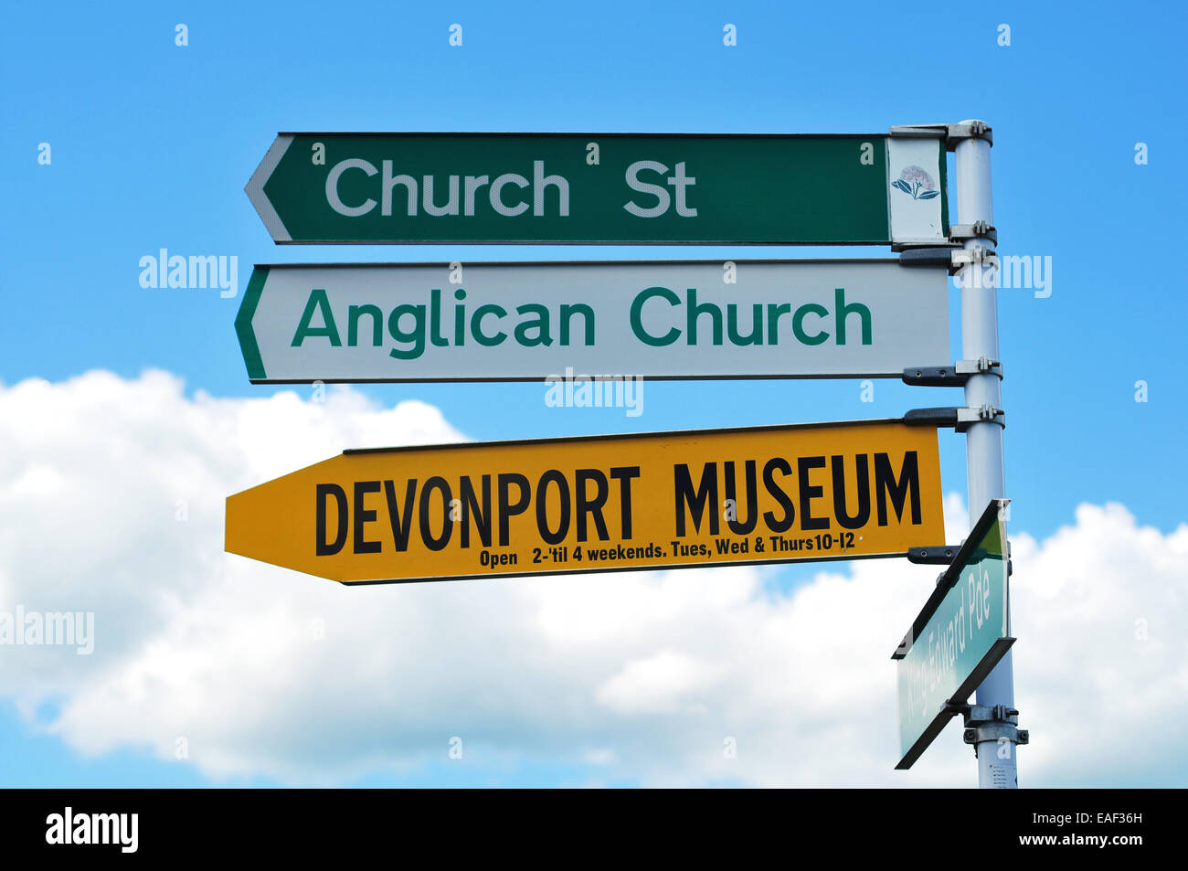 Street signs of various colors in Devonport, Auckland, New Zealand ...