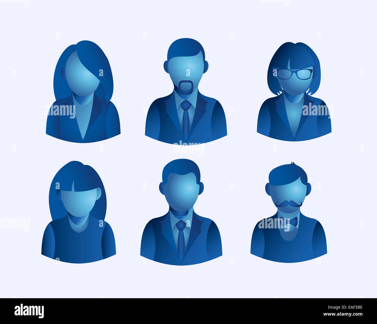 Social network business users avatar icons set in blue style ...