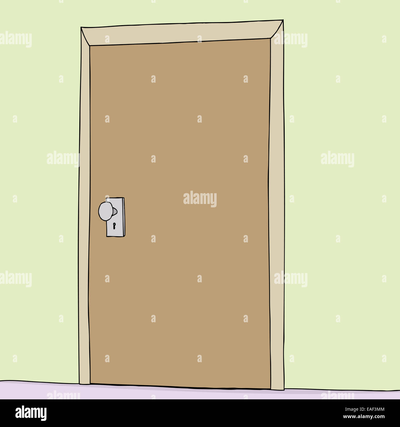 Single hand drawn shut door in green wall Stock Photo - Alamy