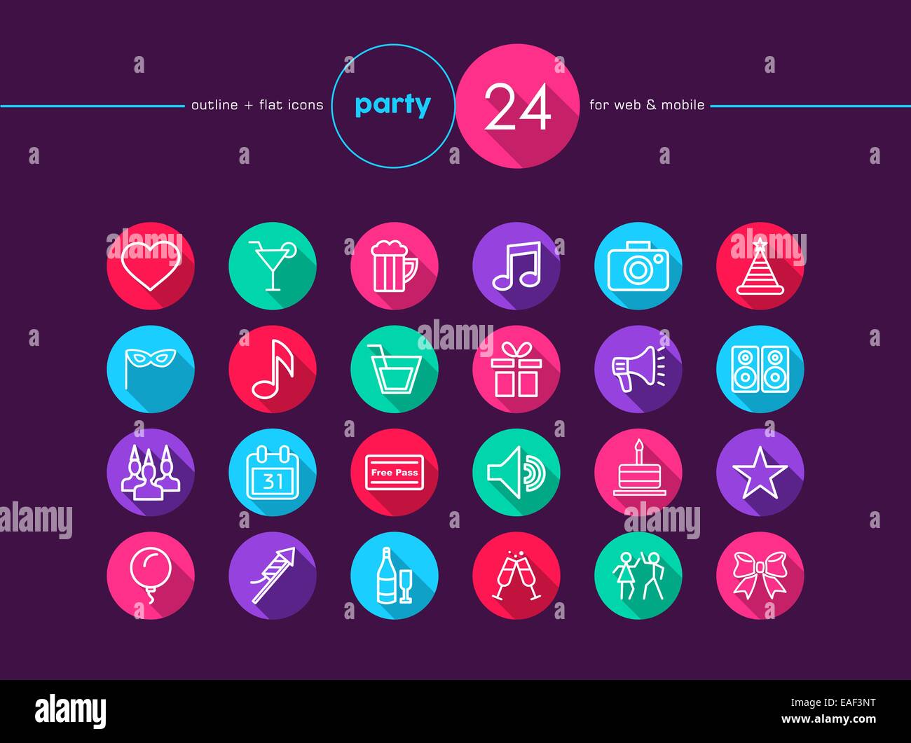 Party and birthday colorful flat icons set for web and mobile app ...