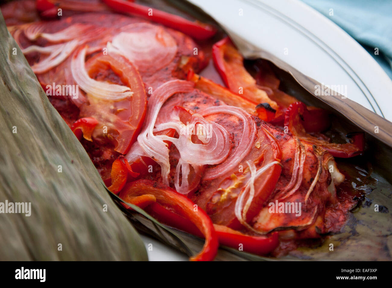 Home made Tikin Xic, Fish baked in Banana Leaves Stock Photo - Alamy