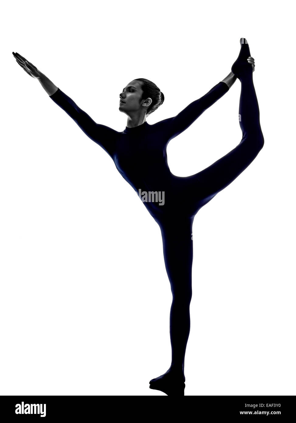 woman exercising Natarajasana dancer pose yoga silhouette shadow white ...