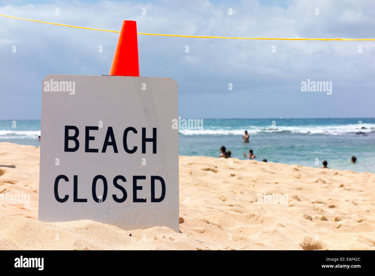 Beach closed sign on Poipu beach Kauai Hawaii USA Stock Photo - Alamy
