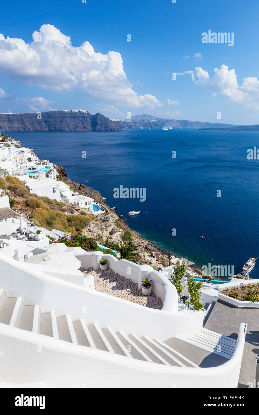 Steps and Caldera view, Oia, Santorini, Thira, Cyclades Islands, Greek ...