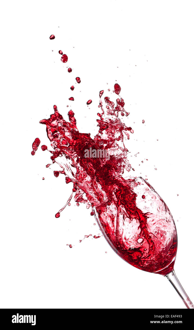 Red wine splashing from glass, isolated on white background Stock Photo ...