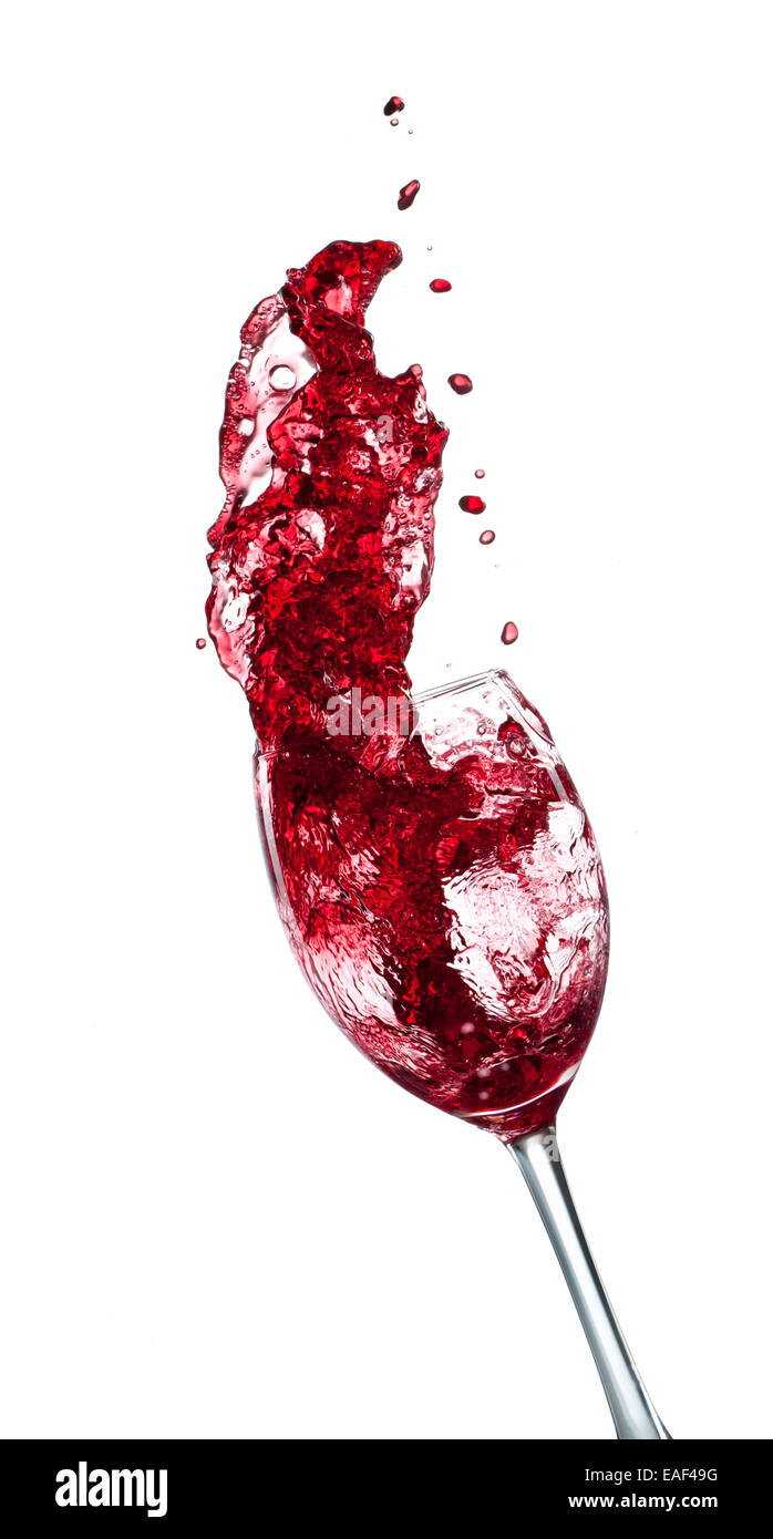 Red wine splashing from glass, isolated on white background Stock Photo ...