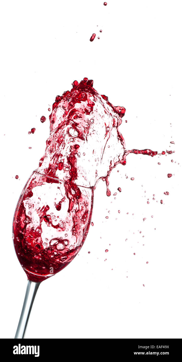 Red wine splashing from glass, isolated on white background Stock Photo ...