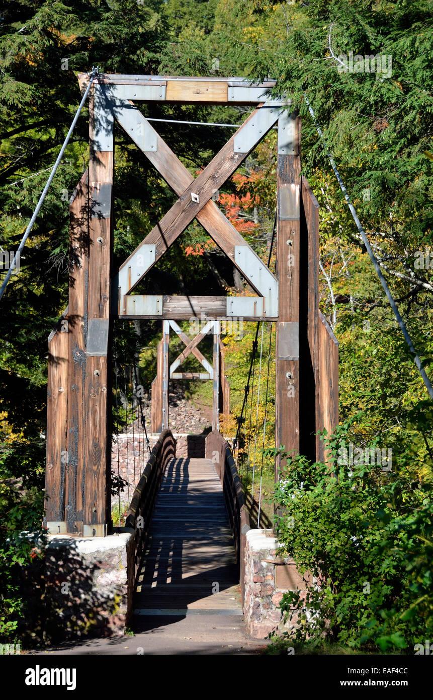 Black River Harbor Suspension Bridge sign in Bessemer, Michigan Stock ...