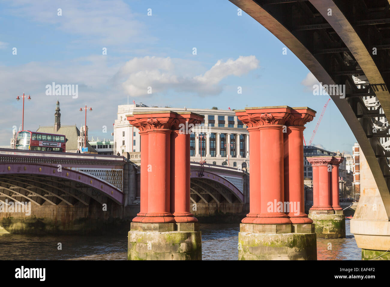Blackfriars Bridge and underside of Blackfriars Railway Bridge, River ...