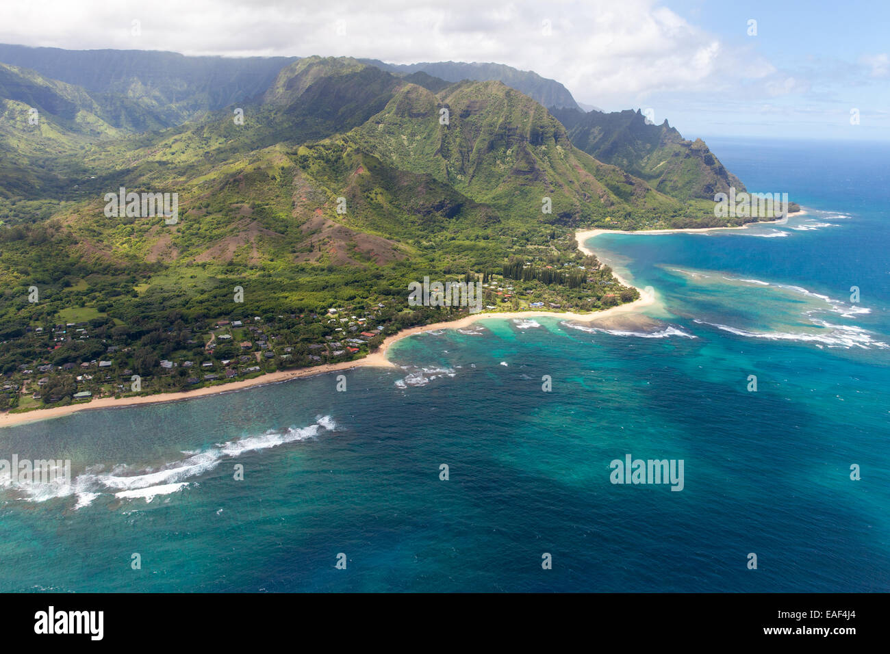 Tunnels and Haena Beach from air, Kauai, Hawaii, USA Stock Photo - Alamy