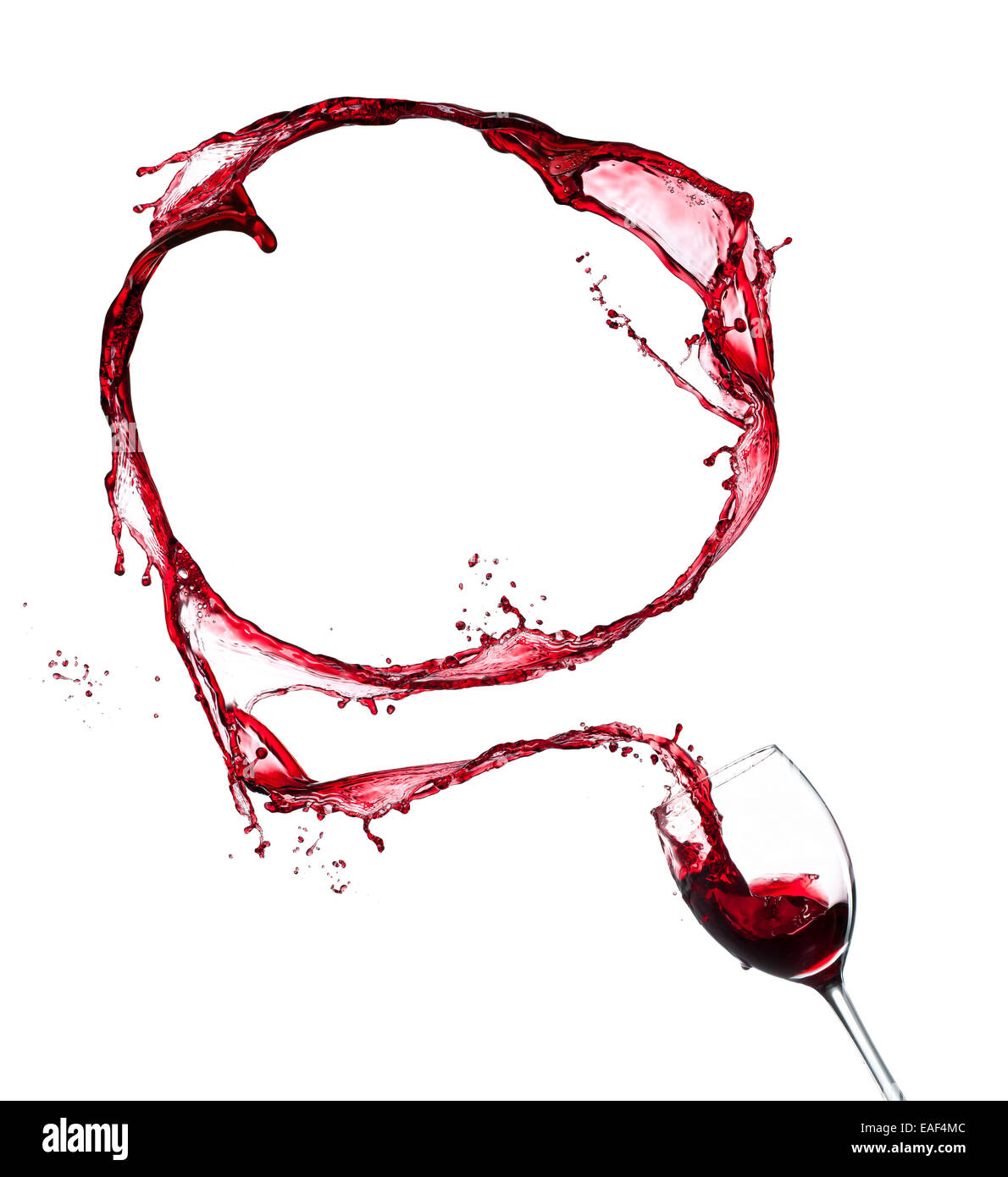 Red wine splashing out of glass in circle, isolated on white background ...