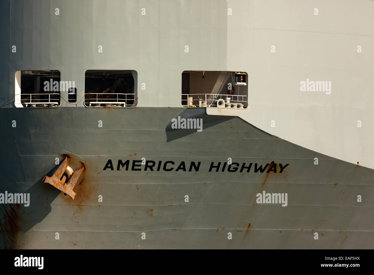 Detail of a side of a vehicle carrier vessel American Highway Stock ...