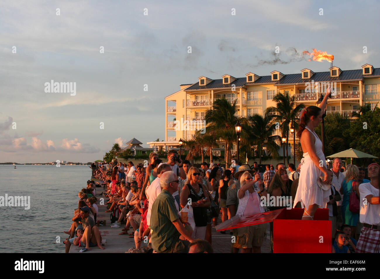 Mallory Square Key West performer with crowd Stock Photo - Alamy
