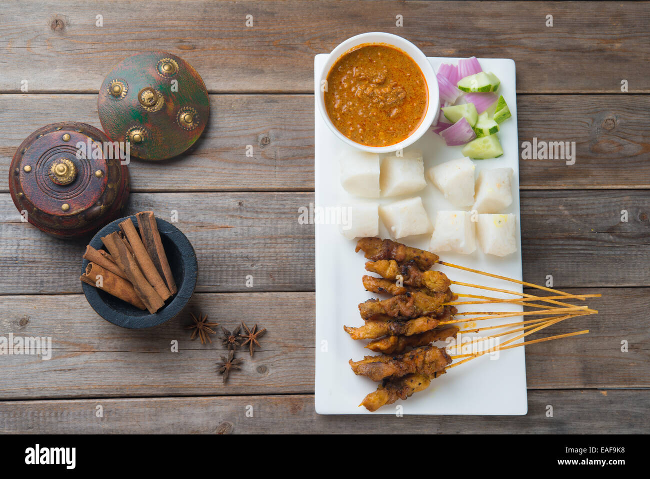 chicken satay popular asian dish top view Stock Photo - Alamy
