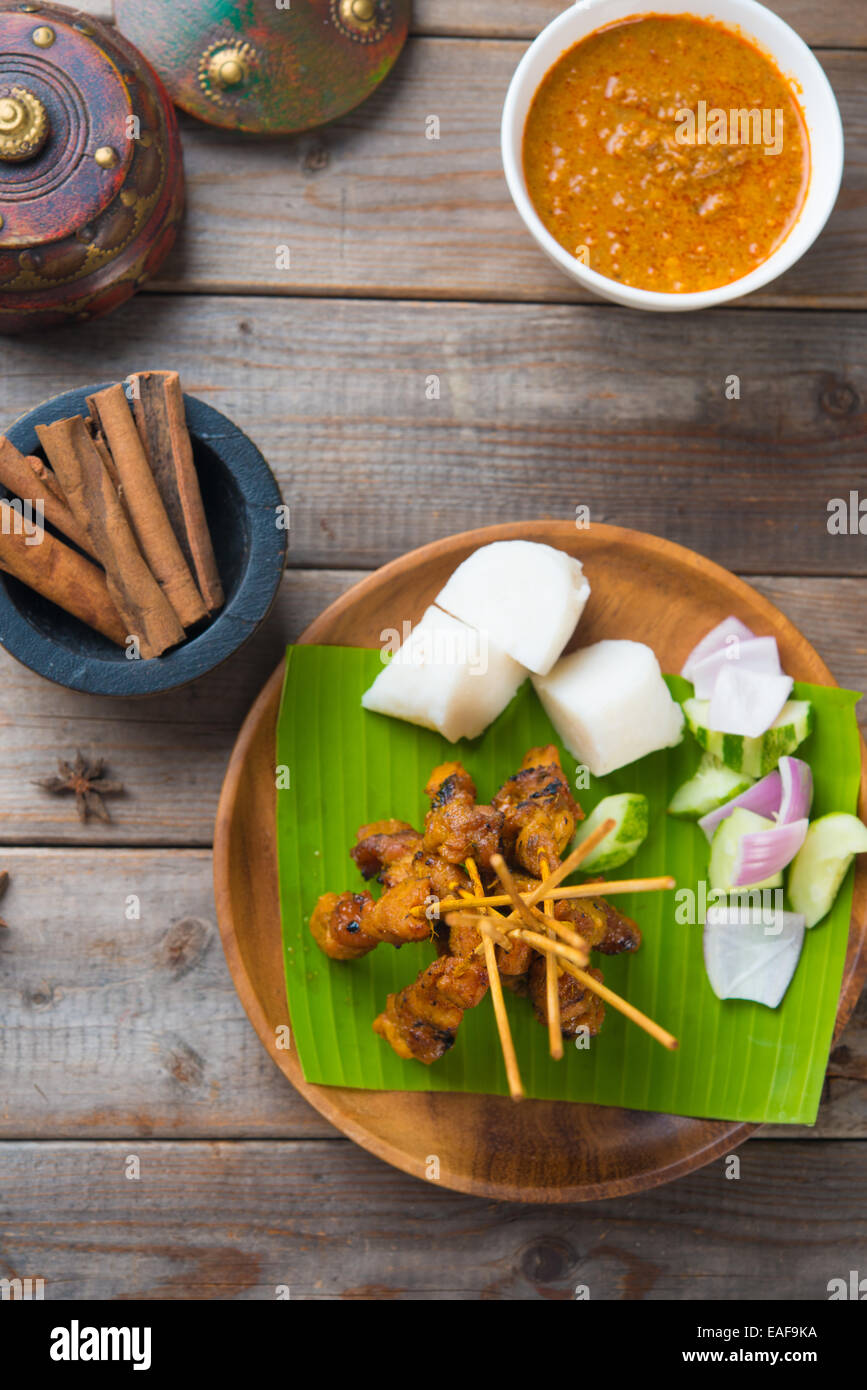 chicken satay popular asian dish top view Stock Photo - Alamy