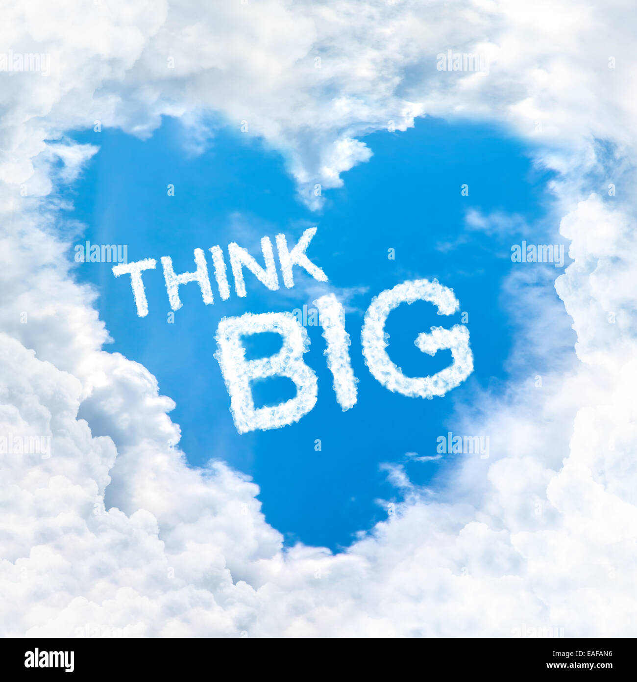 think big word inside love cloud heart shape blue sky background only ...