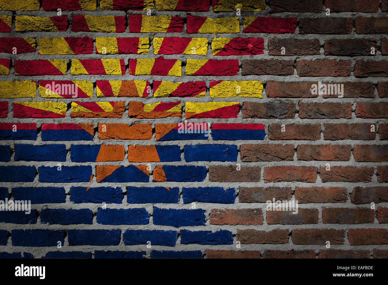 Very old dark red brick wall texture with flag - Arizona Stock Photo ...