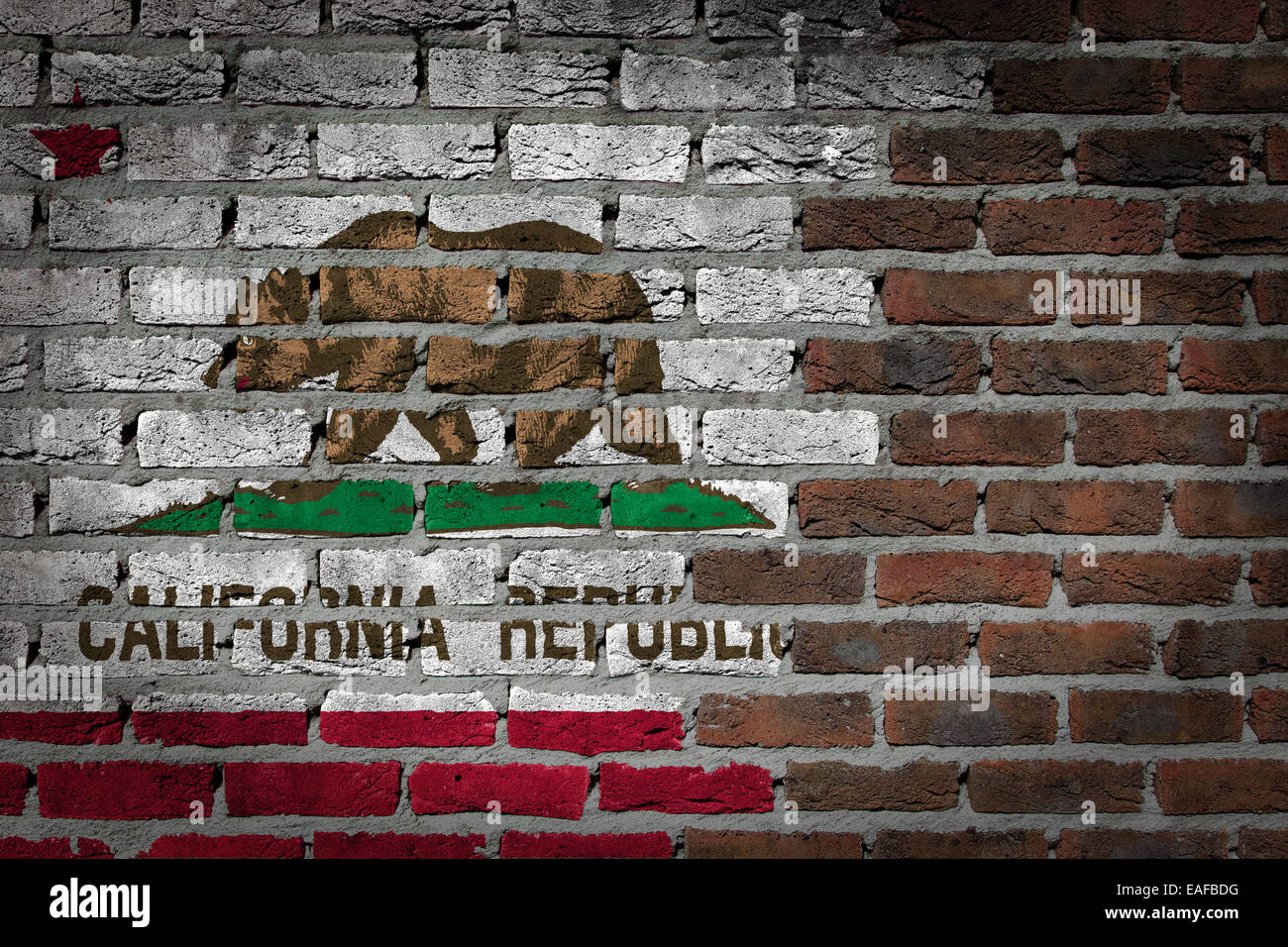Very old dark red brick wall texture with flag - California Stock Photo ...