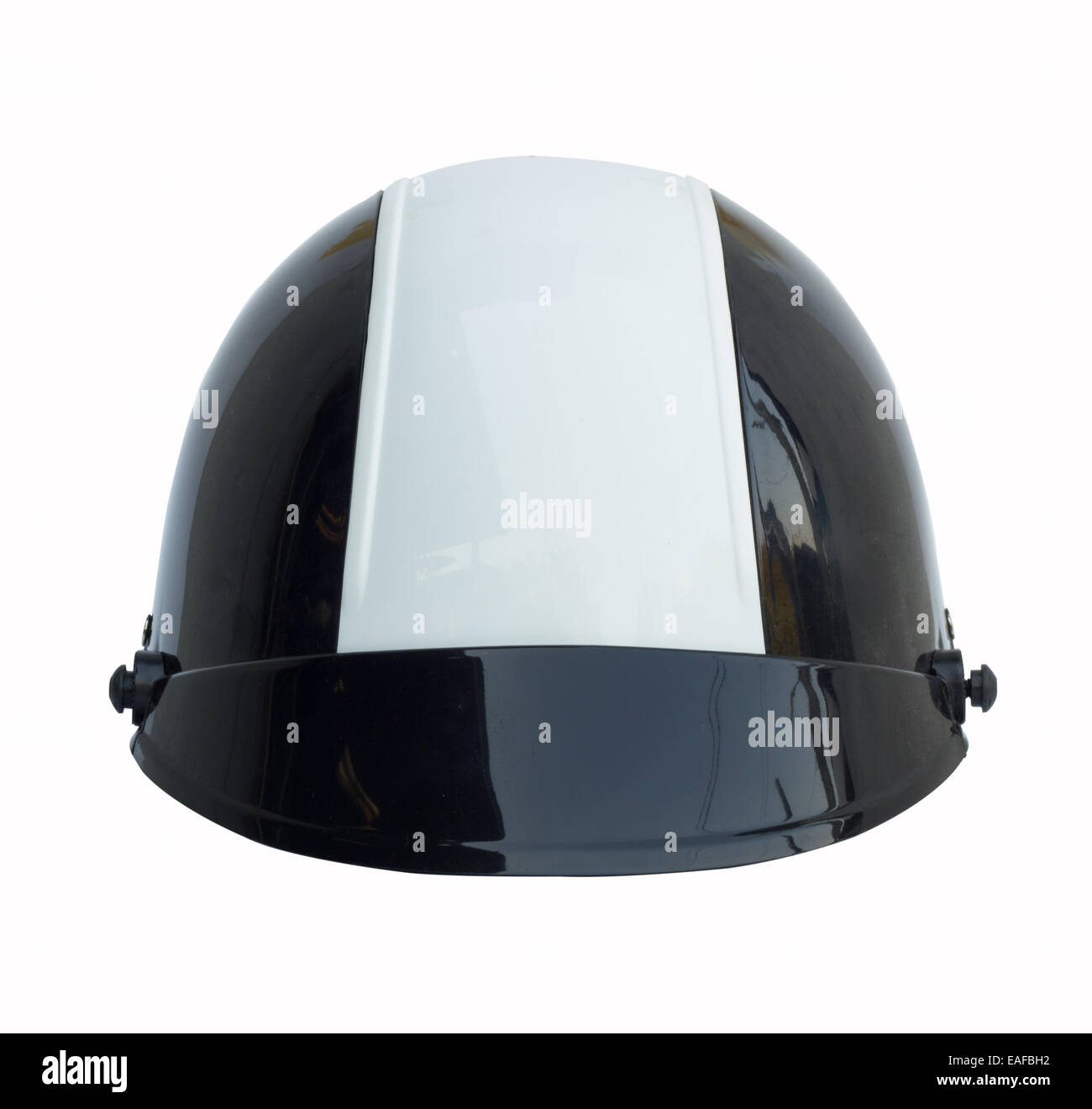 black motorcycle helmet with white striped isolated on white background ...