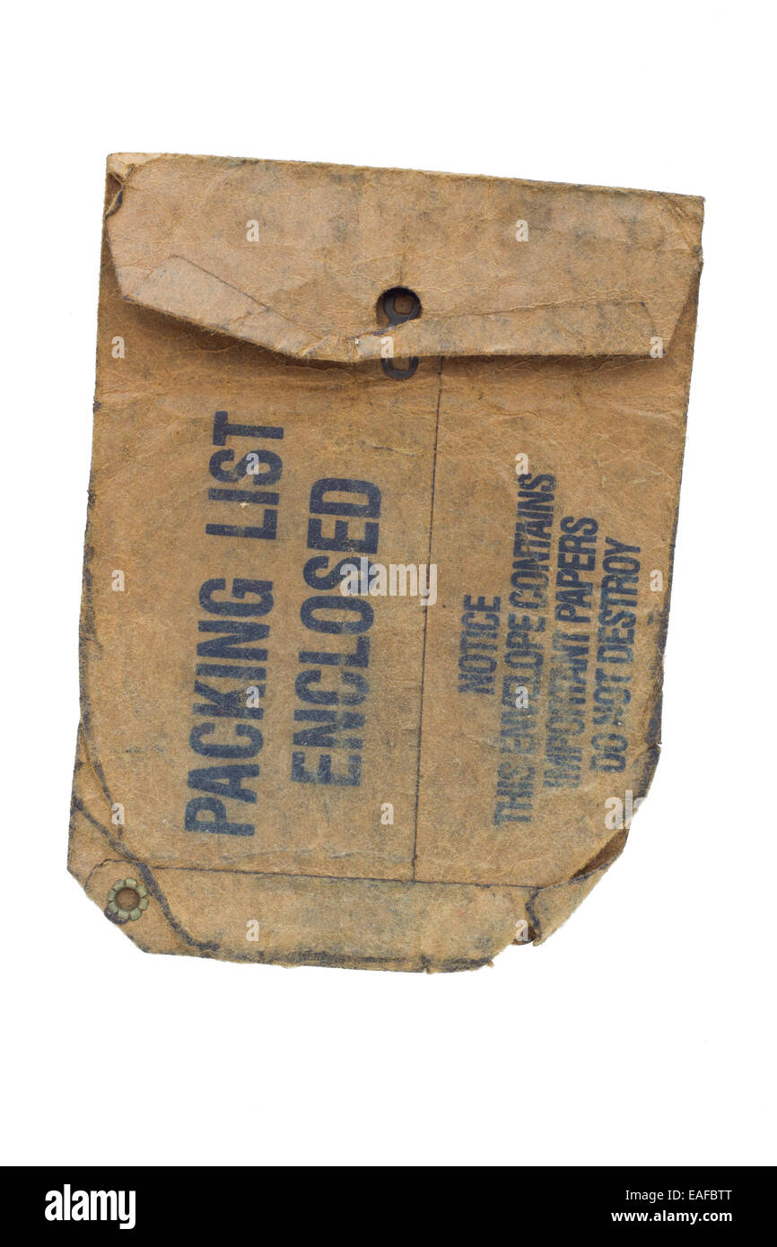 old brown envelope with words in white background Stock Photo - Alamy