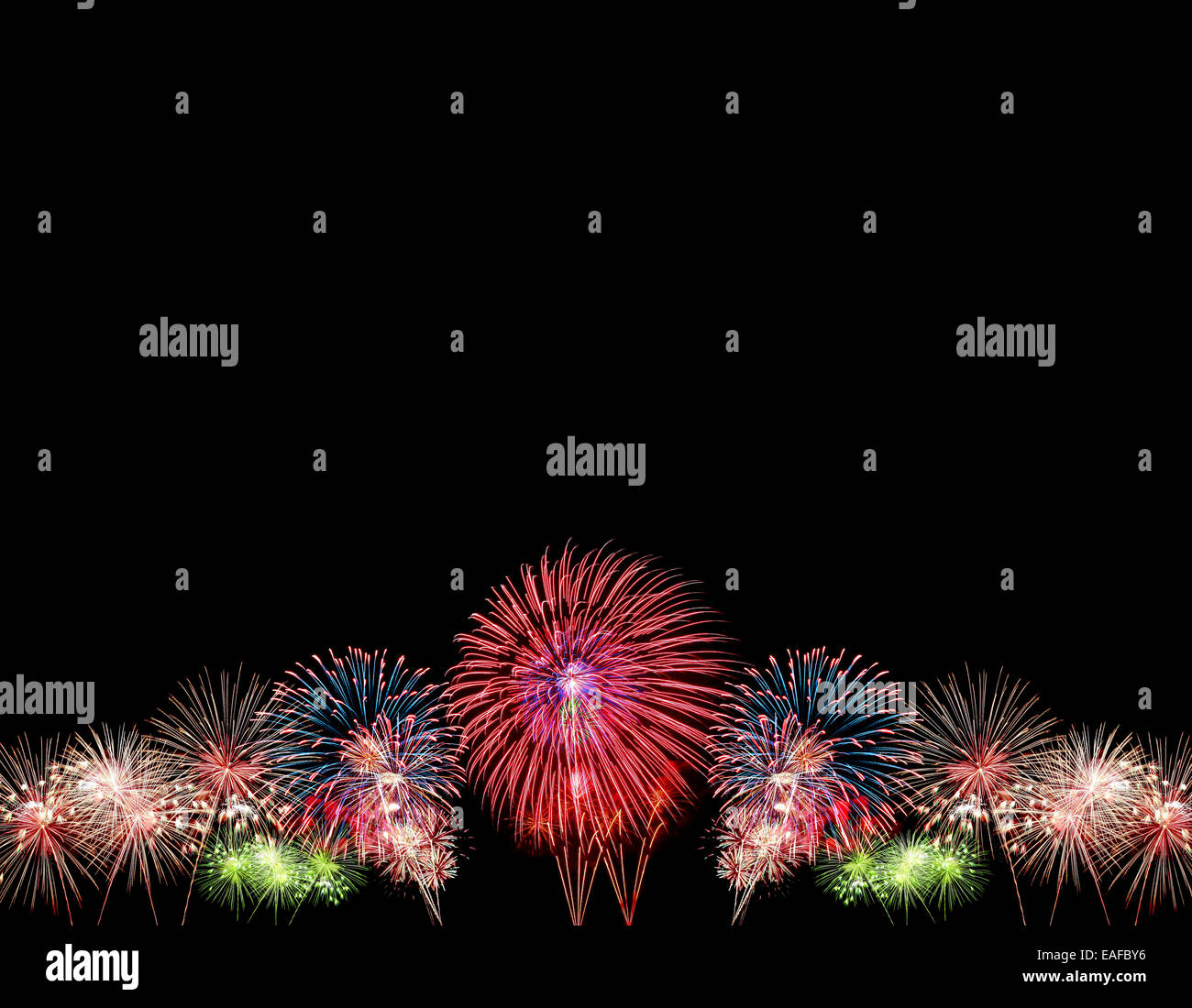 fireworks colorful group bottom edge frame on black background Stock ...