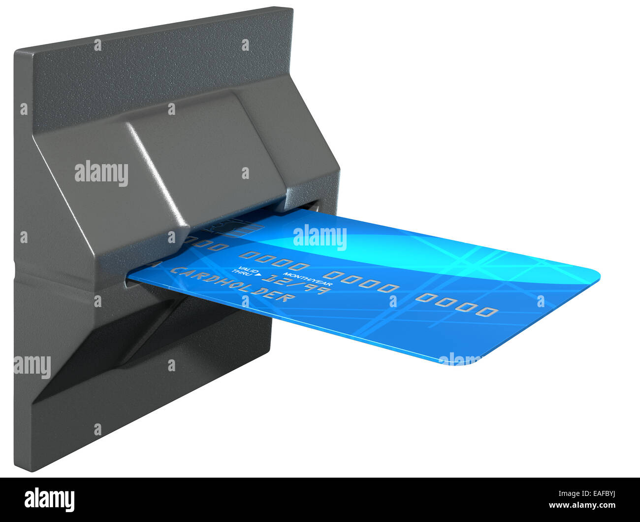 A regular generic credit card inserted in the mechanism of a point of ...