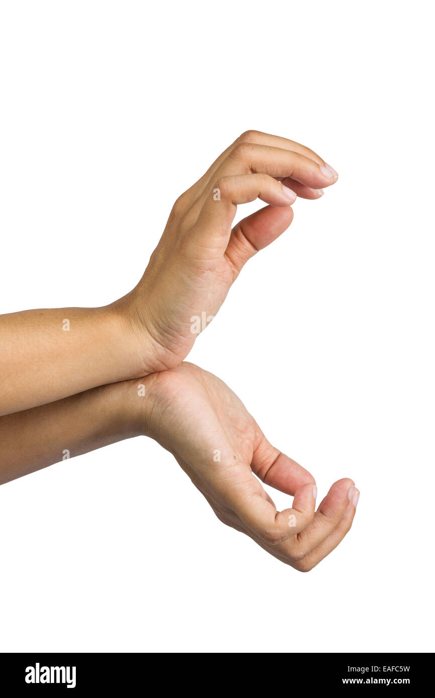 Woman hands exploding power to her enemy in white background . from a ...