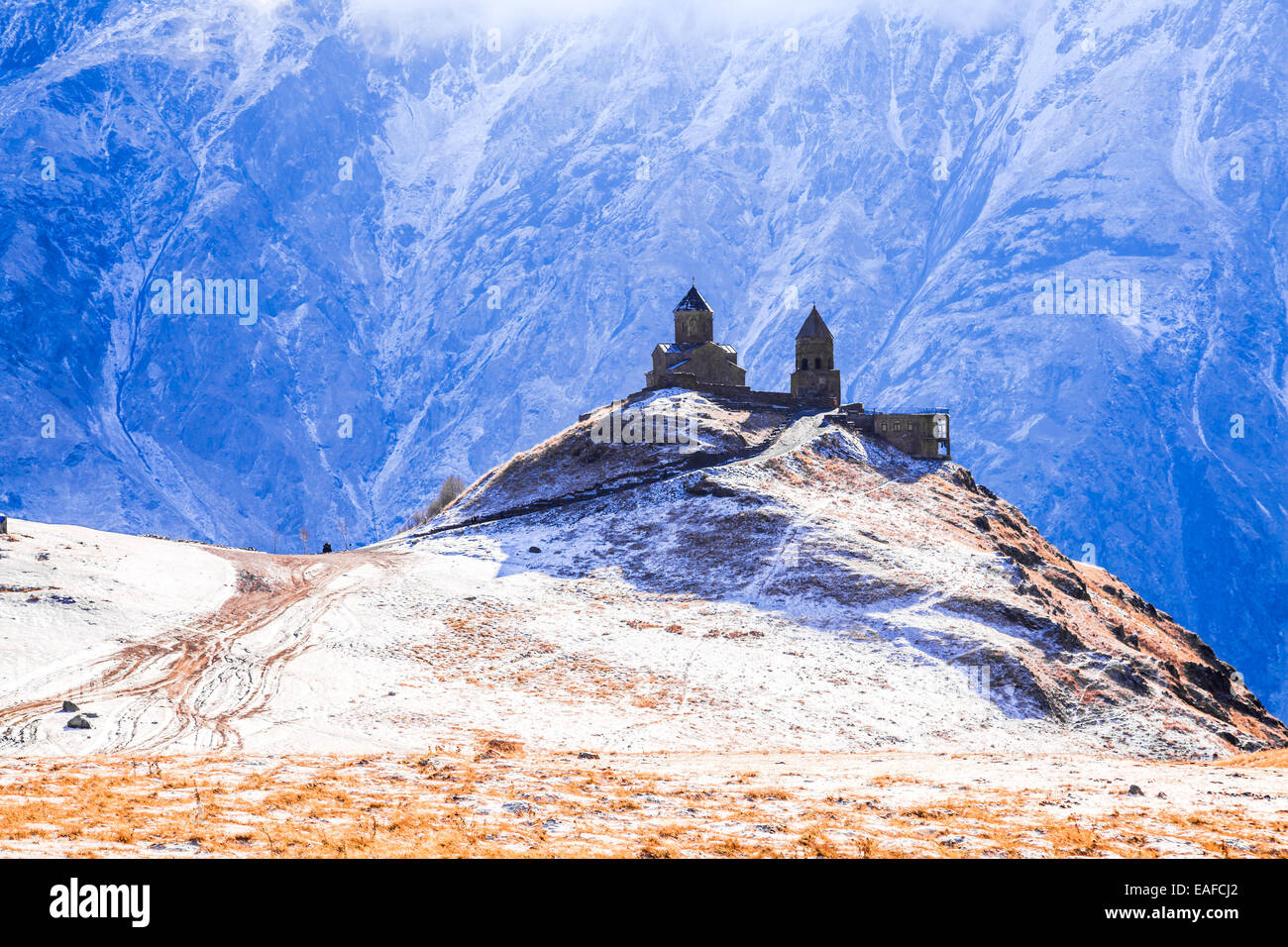 Gergeti Monastery is on the mt. kazbek near the town of Stepantsminda ...
