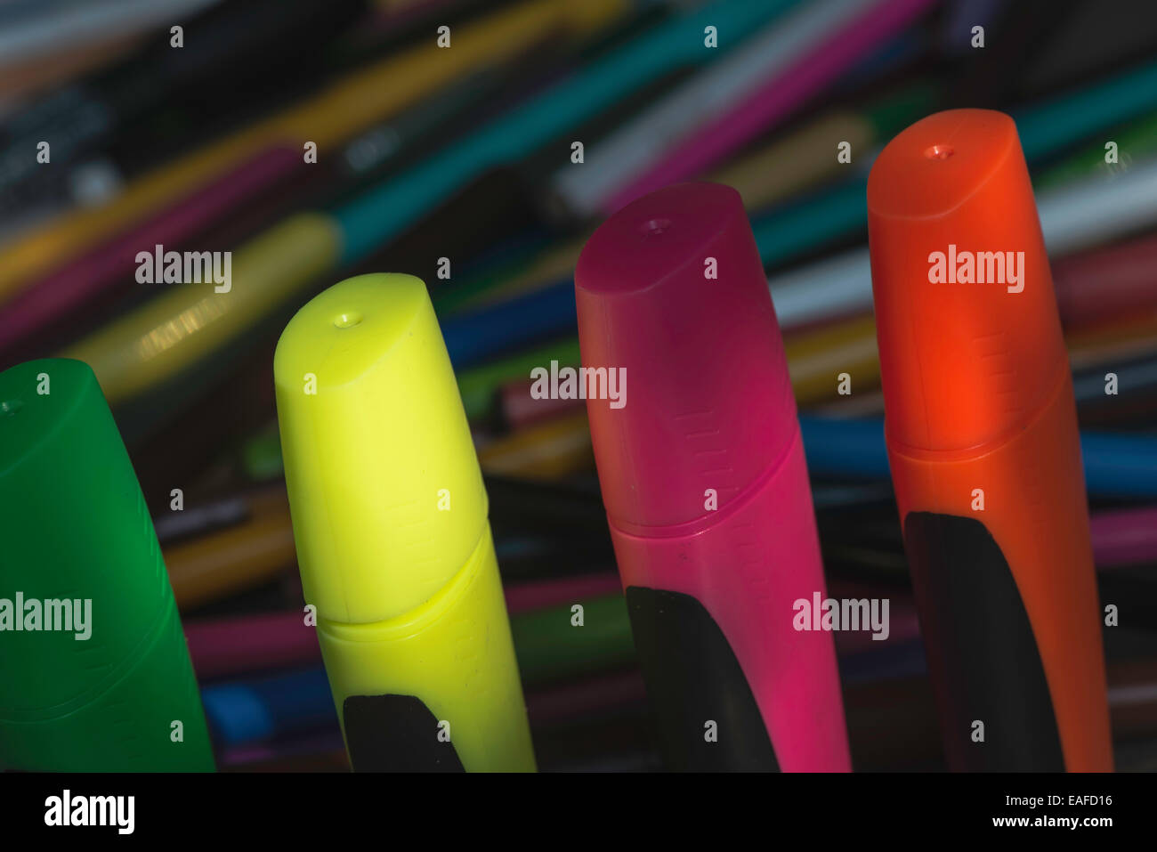 Multicolor markers for drawing. Scattered markers Stock Photo - Alamy