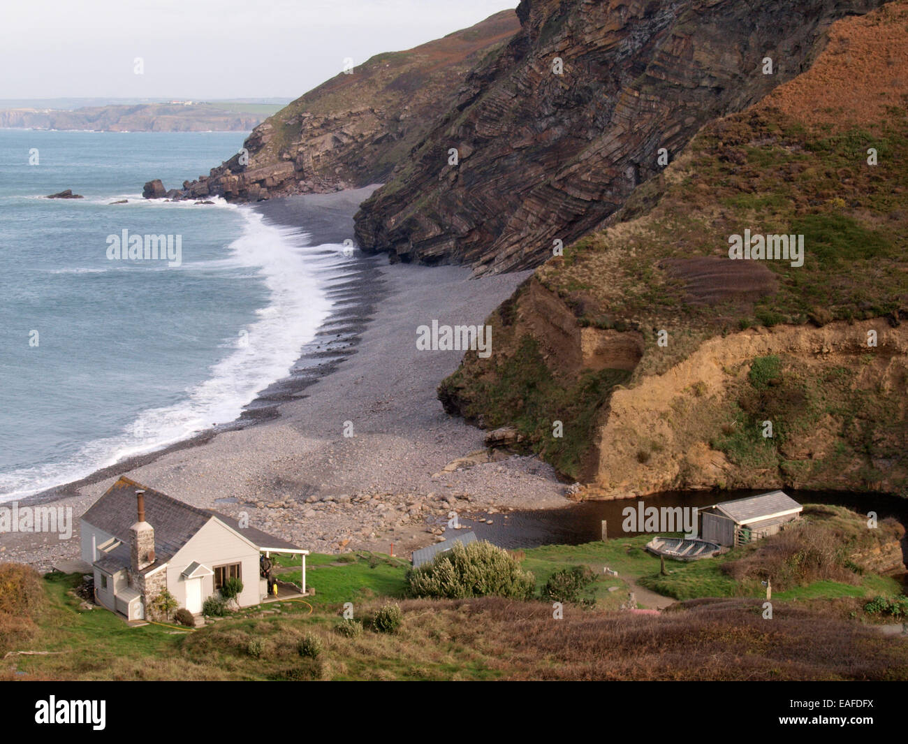 Cabin by the sea, Millook, Bude, Cornwall, UK Stock Photo - Alamy