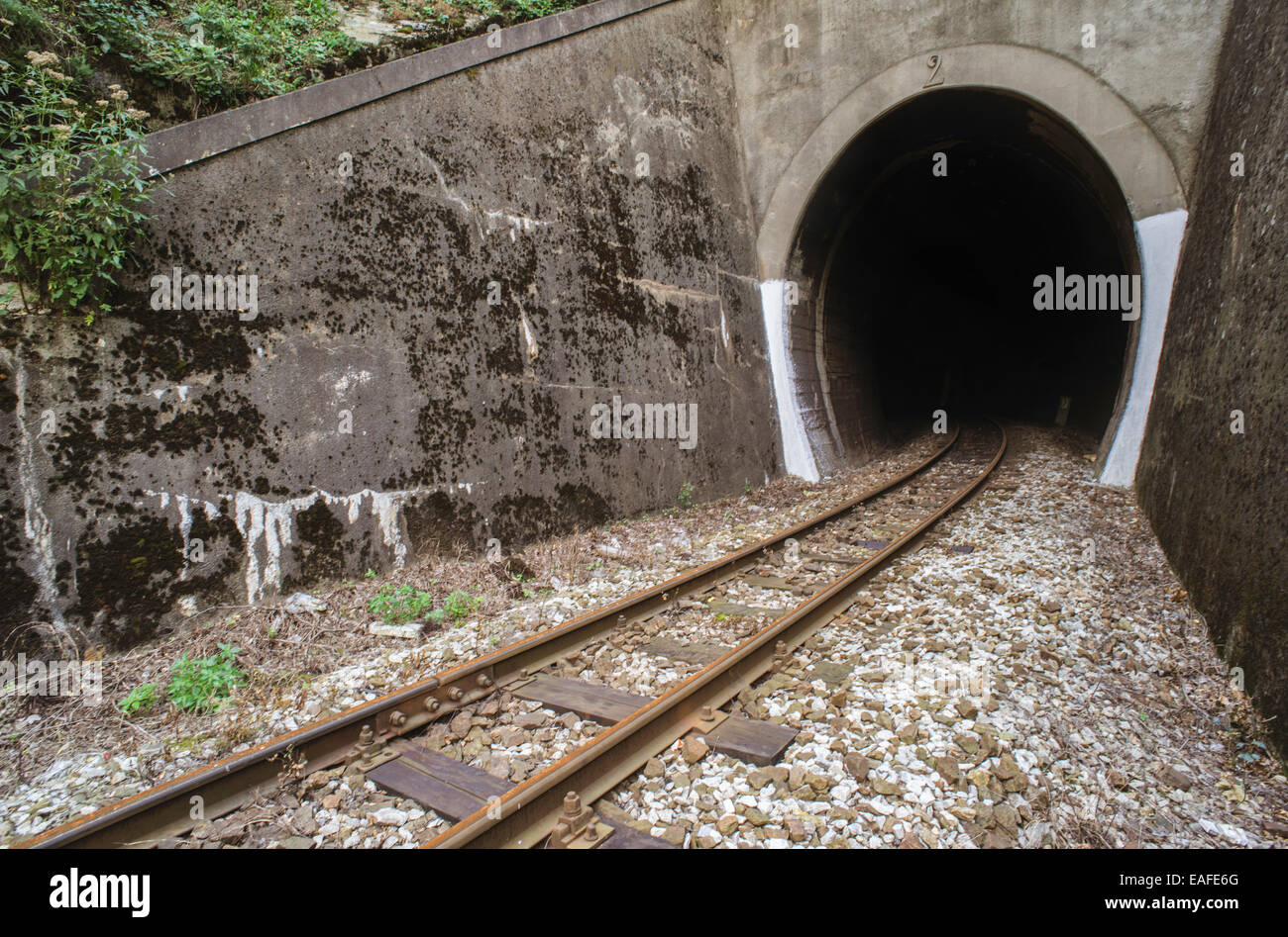 Train tunnel. Exterior railway road Stock Photo - Alamy