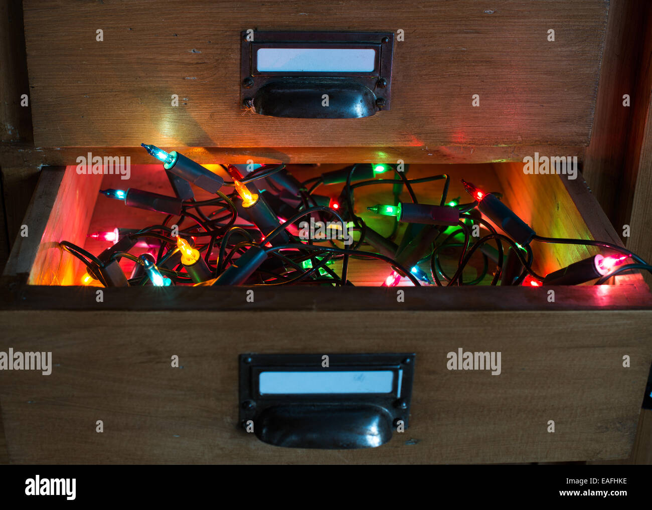 drawer with Christmas Lights Stock Photo - Alamy